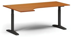 Výškově nastavitelný stůl, elektrický, 675-1325 mm, rohový levý, deska 1800x1200 mm, černá podnož, třešeň