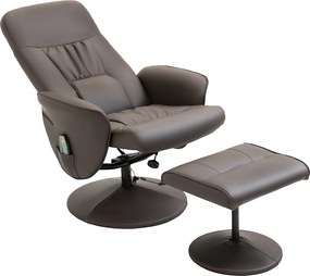 HOMCOM 2-St TV křeslo s funkcí polohování 360° otočné polohovací křeslo s 10 masážními body v imitaci kůže v hnědé barvě Š76 x D81 x V105 cm