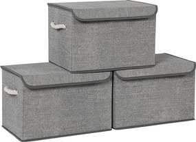 Úložné boxy s víkem, sada 3 kusů, 38 x 25 x 25 cm, šedé