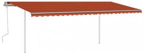 Ručně zatahovací markýza se sloupky 600x300 cm Dekorhome Hnědá / oranžová