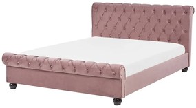 Růžová čalouněná manželská postel Chesterfield 160x200 cm AVALLON Beliani
