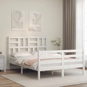 Rám postele s čelem bílý 140 x 190 cm masivní dřevo,  3194877 HangarStore.cz