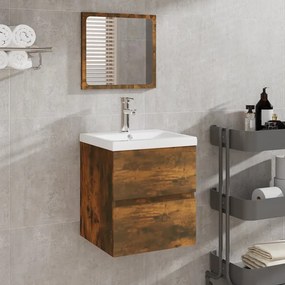 Koupelnová skříňka s umyvadlem a zrcadlem kouřový dub 3114176