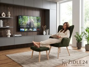 Relaxační křeslo ušák s podnožkou RENI - zelená látka bouclé