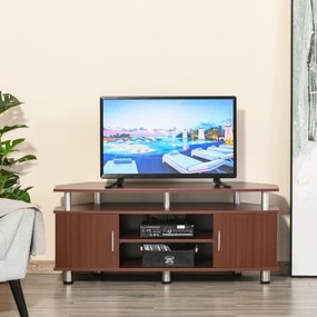 HOMCOM Klasická TV stojan do obývacího pokoje se 2 policemi a 2 skříňkami, MDF a nerezová ocel, hnědá, 120x39,5x52cm