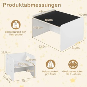Costway Dětský stůl s 2 židličkami set a židlí s deskovým hracím stolem s – bílý
