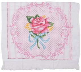 Bílý kuchyňský froté ručník s růží - 40*66 cm