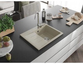 Mexen Ben, 1-komorový granitový dřez 600x500x190 mm, pravý + chromový sifon, béžová, 6523605000-69