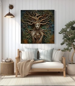 Obraz na plátně - Strom života Žena v silných větvích FeelHappy.cz Velikost obrazu: 120 x 120 cm