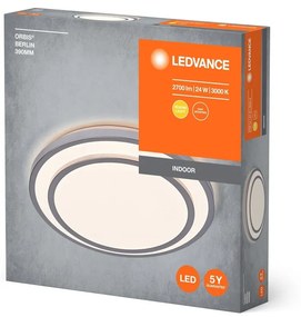 Stříbrné LED stropní svítidlo 24 W BERLIN 390 mm, teplá bílá