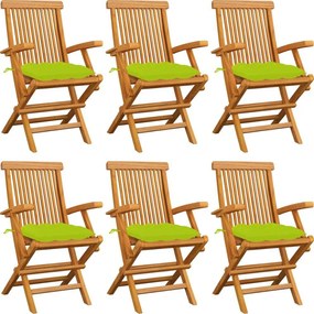 vidaXL Zahradní židle s mi poduškami 6 ks masivní teak [3062558] Barva: Jasně zelená