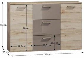 Kondela Komoda, dub san marino / latte vysoký lesk HG, ASSOR