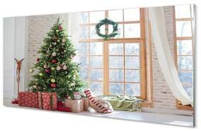 Obraz na skle vánoční dárky 120x60 cm