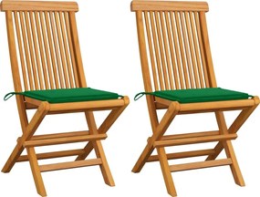 vidaXL Zahradní židle s mi poduškami 2 ks masivní teak [3062461] Barva: Zelená