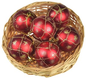 Vánoční koule v košíčku s dekorem  6 ks, Ø6cm
