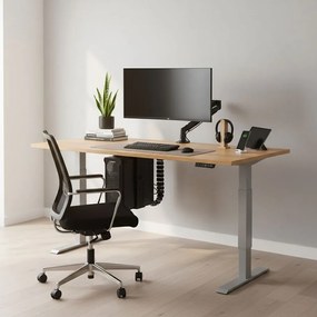Výškově nastavitelný stůl OfficeTech A, 160 x 80 cm, šedá podnož, dub kraft