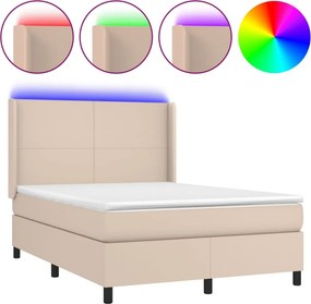 Box spring postel matrace a LED cappuccino 140x190cm umělá kůže 3139264