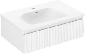 Mexen Rivel, koupelnová skříňka 70 cm s umyvadlem Vela, 1 zásuvka, drážkovaná, bílá matná, 91A20-07023-1-BF01-W23M01
