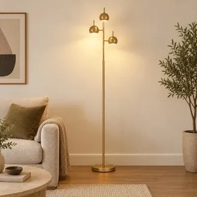 HOMCOM Stojací lampa 350° nastavitelná pro obývací pokoj a kancelář, stojací lampa se 3 stínidly z oceli, zlatá