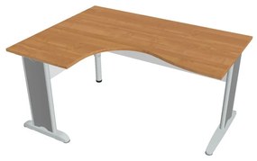 Stůl ergo vlna pravý 160×120/80 cm - Hobis Cross CE 2005 P Dekor stolové desky: olše, Dekor lamino podnože: bílá, Barva nohou: Stříbrná