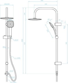 Kuchinox Ondo, sprchový sloup s dešťovou hlavicí 200x200 mm, černá, LAV-PG7_70KX