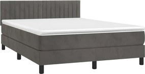 Box spring postel s matrací a LED tmavě šedá 140x190 cm samet 3134520