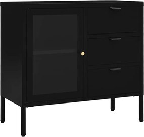 Příborník černý 75 x 35 x 70 cm ocel a tvrzené sklo 336073