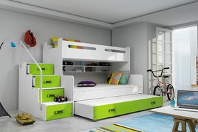 BMS Group Dětská multifunkční postel se schůdky a přistýlkou MAX 3 200x120 zelená Zelená