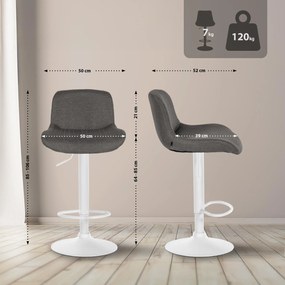2x Barová židle Solon - látka, bílý rám- tmavě šedá