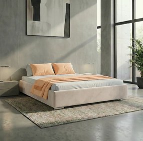 Eka Čalouněná postel LANA 120 x 200 cm, Trinity 2301 Krémová bílá s kovovým rámem úložného prostoru