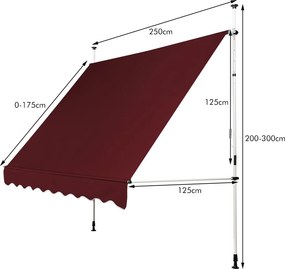 Costway 250 cm široká příchytná markýza bez vrtání, balkonová