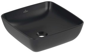 Villeroy & Boch Artis - Umyvadlo na desku 41x41 cm, bez přepadu, bez otvoru pro baterii, CeramicPlus, Pure Black 417841R7