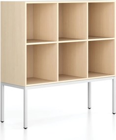 Regál FRAME, nízký, s bílou podnoží, 1299 x 450 x 1331 mm, bříza