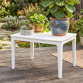 Outsunny venkovní konferenční stolek s válcovými nohami, obdélný PP plastový stolek, moderní — 53 × 70 × 39 cm, krémový