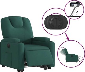 Elektrické zvedací polohovací křeslo tmavě zelené textil 3204398
