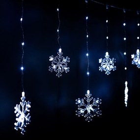 Světelný venkovní závěs Snowflakes, 200x60cm, LED, studená bílá, časovač, 8 funkcí, na baterie, 200 cm