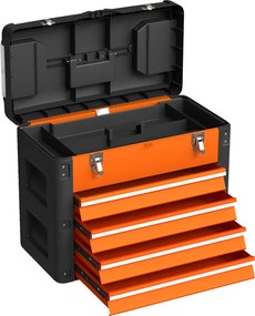 HOMCOM Prázdná pracovní zásuvka, 49,7 x 25,3 x 40,7 cm, box s 4 zásuvkami, mini box, horní skladovací prostor, rukojeť, ocelový box, oranžový