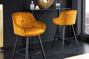 Designová barová židle s područkami Euphoria hořčicově žlutá samet
