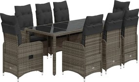 9dílný zahradní bistro set s poduškami šedý polyratan 3277039