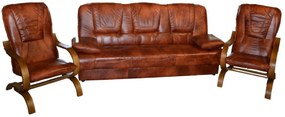 Casarredo - Komfort nábytek Rozkládací sedací souprava ERIKA 3+1 s úložným prostorem, kůže | potah: kůže Magnolia,Vyberte si moření dřeva:: dub sonoma