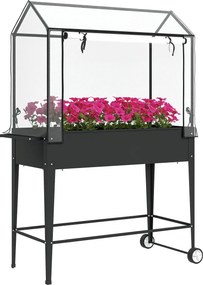 Podlokálně zvýšený záhon Outsunny s PVC krytem, zvýšený květináč na kolečkách, rolovací zipová dvířka a odtokový otvor, mini skleník na zeleninu, kvě…