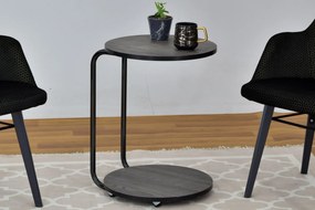 Antracitově černý odkládací stolek ve tvaru C na kolečkách Vilinze Emr