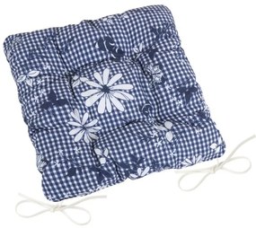 Sedák DITA prošívaný - 40x40 cm, prošívaný modrá kostička s květem