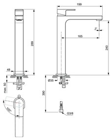 Ideal Standard Edge - Umyvadlová baterie s vysokým vývodem "Bluestart" bez odtokové garnitury, Chrom A7115AA