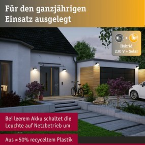 P 95746 Hybrid LED venkovní nástěnné svítidlo Lioren domovní 230V + solární IP44 hranaté 170x170mm 3000K 2,3W 230V černá - PAULMANN