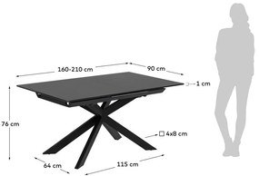 Černý rozkládací jídelní stůl se skleněnou deskou 90x210 cm Atminda – Kave Home