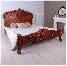 Dřevěná postel Vyřezávaná 160x200 Retro styl Mahagon Antyki24