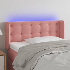 Čelo postele s LED růžové 103 x 16 x 78/88 cm samet