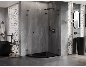 Mexen Lunar, L sklopný pětiúhelníkový sprchový kout pravý 100 x 80 cm, 8mm čiré sklo, černý profil, 831L-100P-080L-70-00-P
