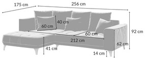 Rohová třímístná pohovka chloe levá 256 cm samet růžová MUZZA